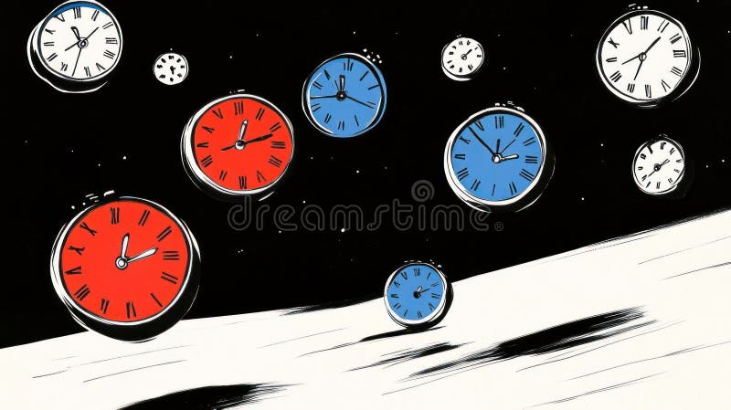 Clocks Floating in a Cosmic Space, Symbolizing Time S Relativity and ...