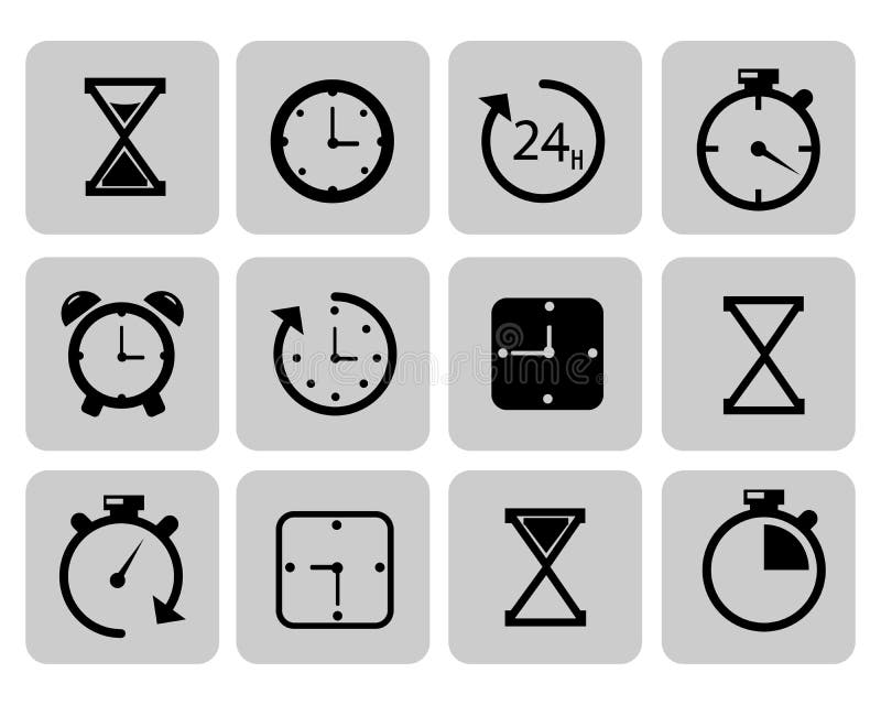 Clocks Icons Set on Grey Time, Chronometer. Stock Vector - Illustration ...