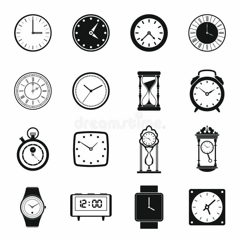 Clocks Icons Set, Simple Style Stock Vector - Illustration of board ...