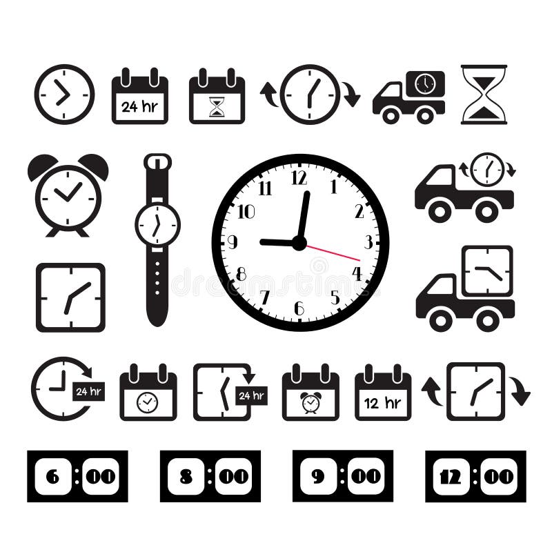 Set of 6 clocks icons stock vector. Illustration of design - 12397826