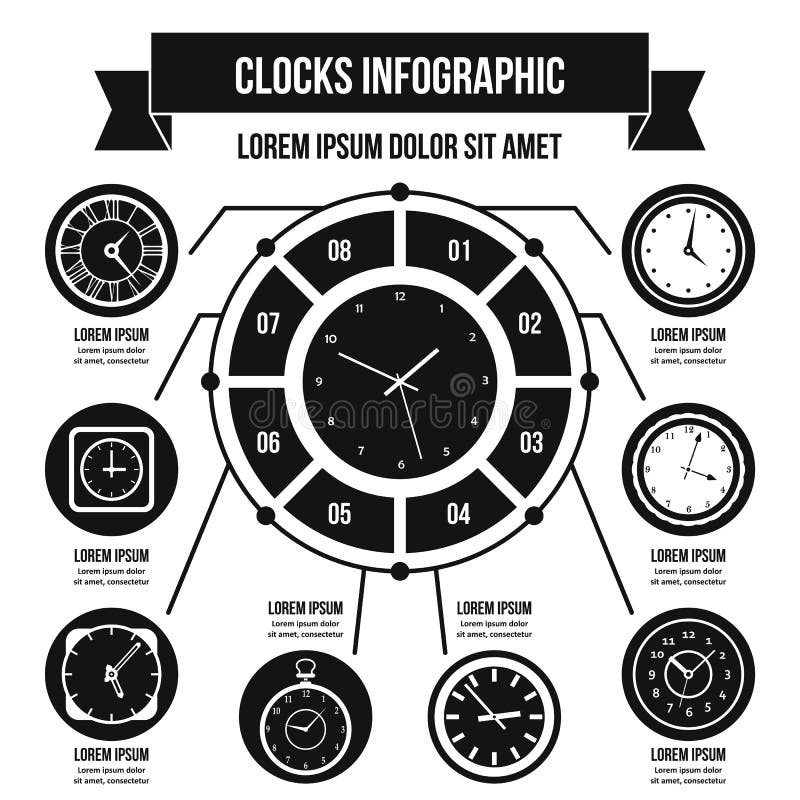 Clocks Infographic Concept, Simple Style Stock Vector - Illustration of ...