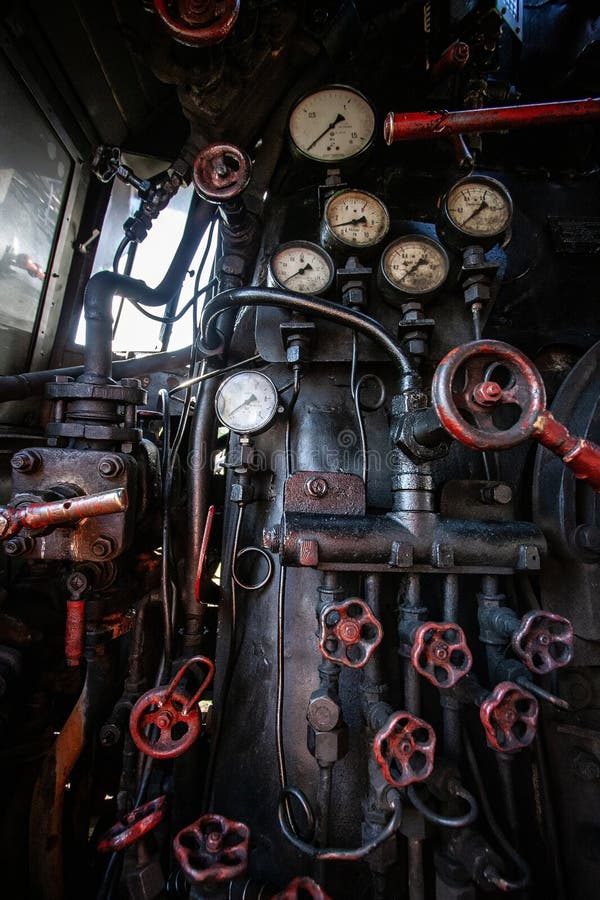 Clocks and Knobs Inside a Historic Steam Locomotive. Stock Image - Image of transport, historic ...