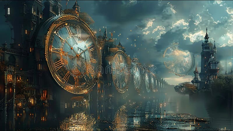 Clocks River of Time Multiple Clockfaces Roman Numerals Stock ...