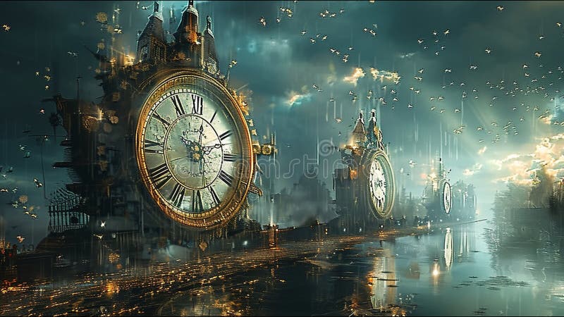 Clocks River of Time Multiple Clockfaces Roman Numerals Stock ...