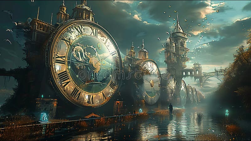 Clocks River of Time Multiple Clockfaces Roman Numerals Stock ...