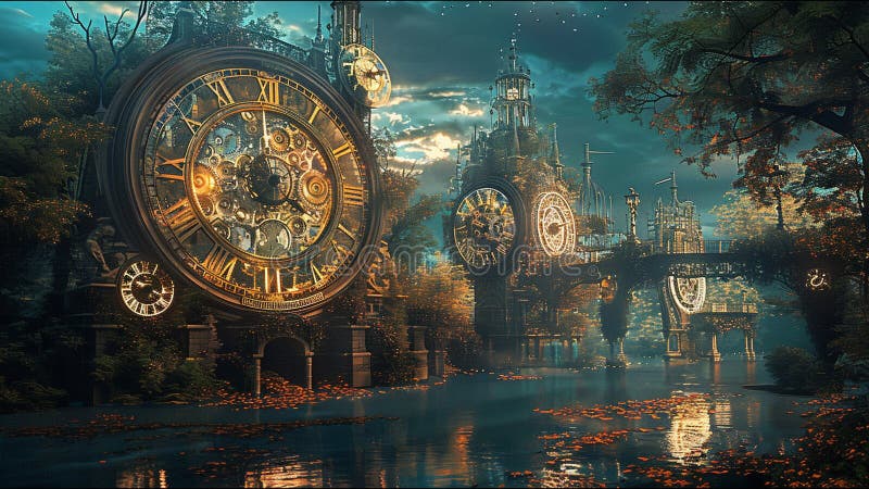 Clocks River of Time Multiple Clockfaces Roman Numerals Stock ...