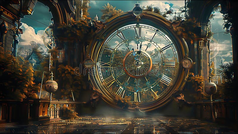 Clocks River of Time Multiple Clockfaces Roman Numerals Stock ...