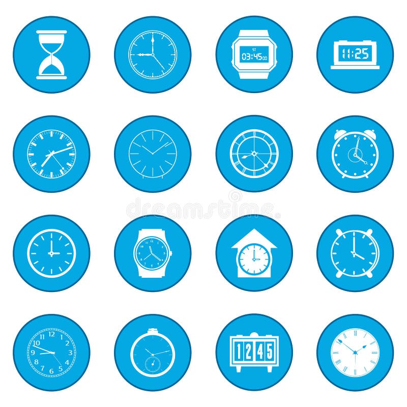 Clocks set blue stock illustration. Illustration of icons - 127093371