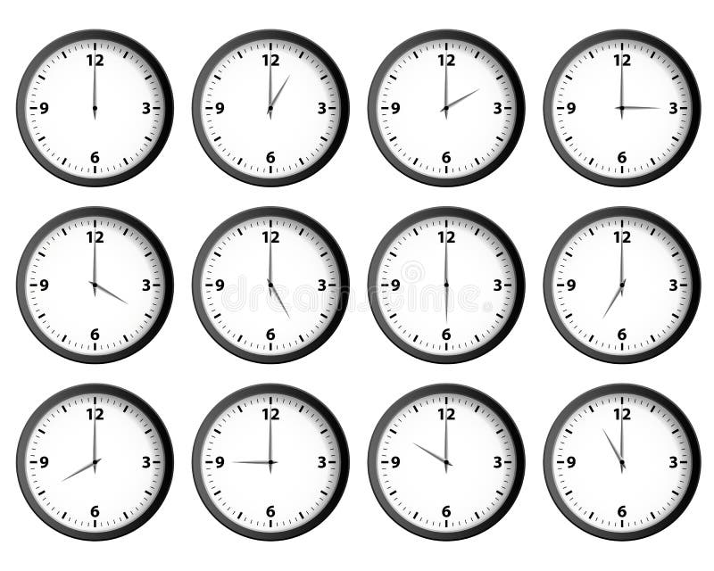 Twelve Clocks Showing Different Time. Vector Stock Vector ...