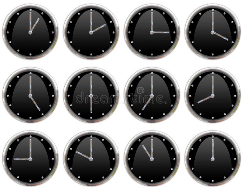 Clocks ticking all hours stock illustration. Illustration of screen ...
