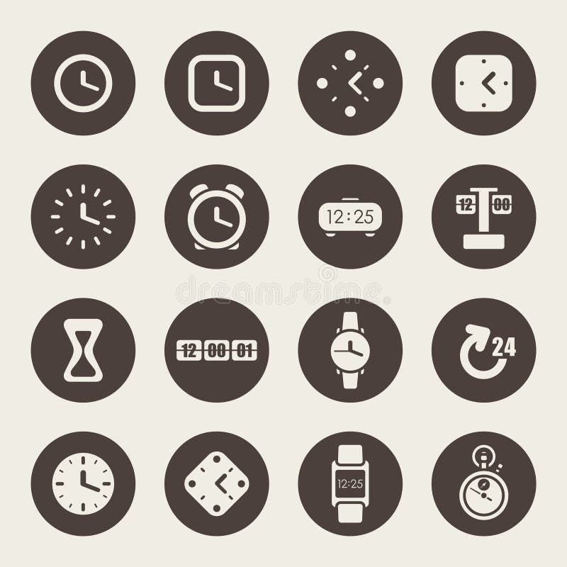 Clocks and Time Theme Icons Set Stock Vector - Illustration of ...