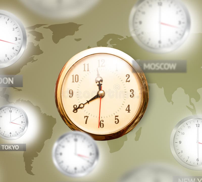 Clocks and Time Zones Over the World Concept Stock Illustration ...