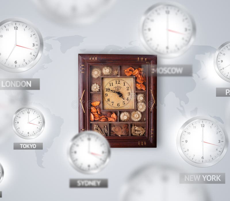 Clocks and Time Zones Over the World Concept Stock Illustration ...