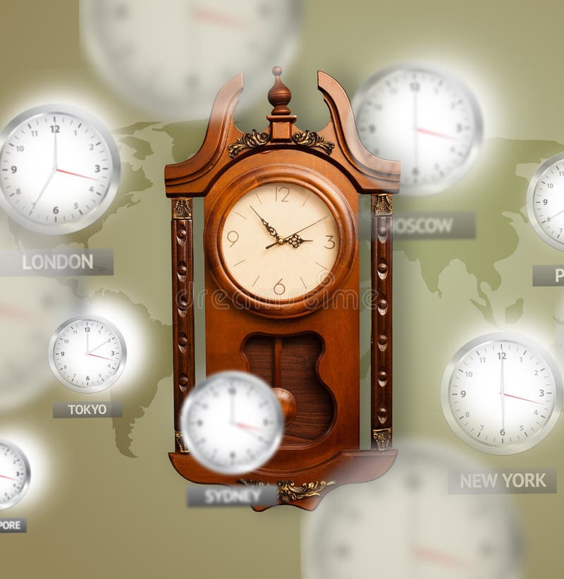 Clocks and Time Zones Over the World Concept Stock Illustration ...