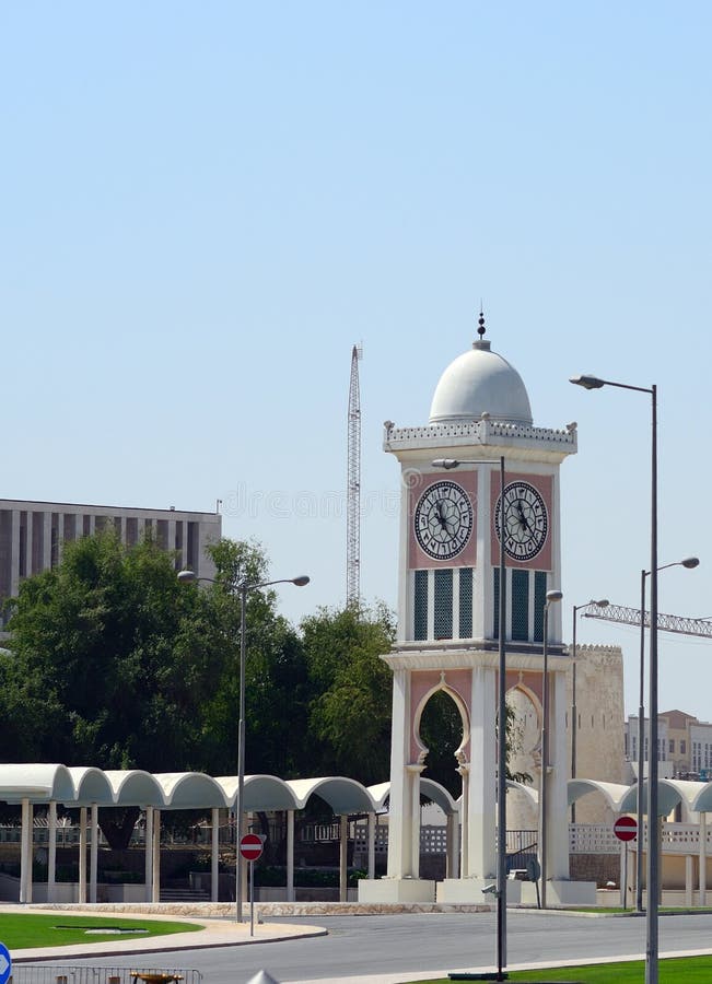 Doha Clock Tower And New District Stock Photo - Image of arabia, clock ...