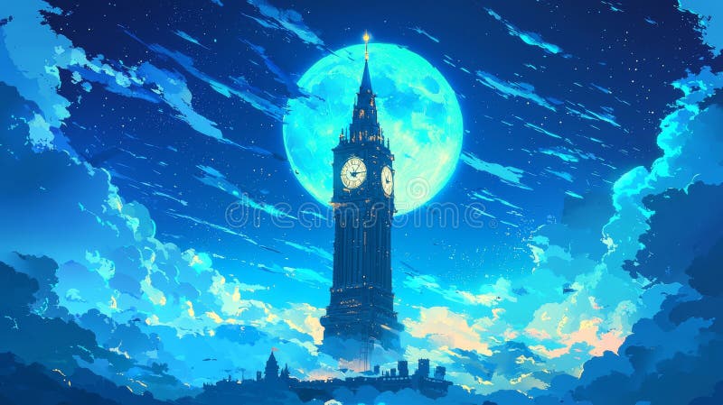 With a Clocktower and Moonlight, this is an Enchanting Night Scene Stock Image - Image of ...