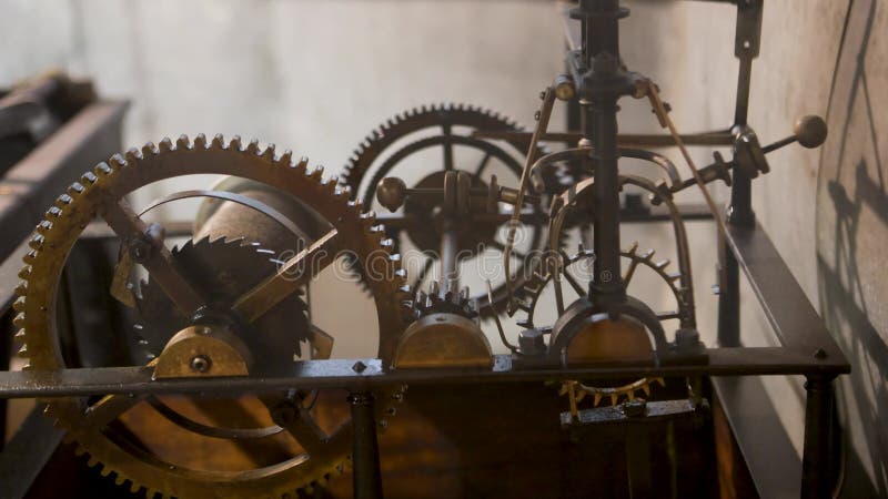 Clockwork of an Antique Tower Clock Stock Video - Video of case ...