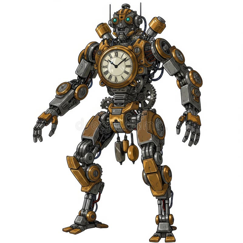 Clockwork Automaton Robot with Intricate Gears Bronze and Gray Metal ...