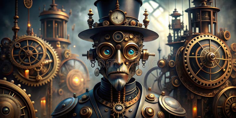 A Clockwork Automaton in a Steampunk Industrial Setting. Generative AI ...