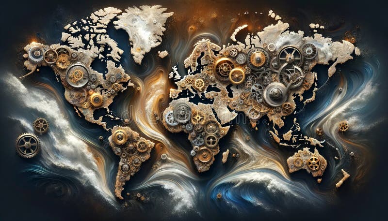 Clockwork Continents: Steampunk World Map Adventure Stock Illustration ...