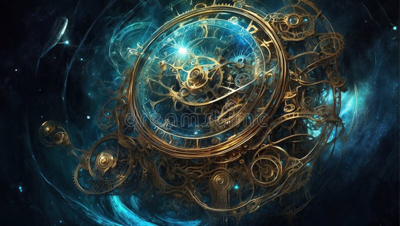 Clockwork in deep space stock illustration. Illustration of earth ...