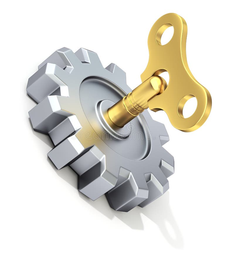 Clockwork key in the gear stock illustration. Illustration of drive ...