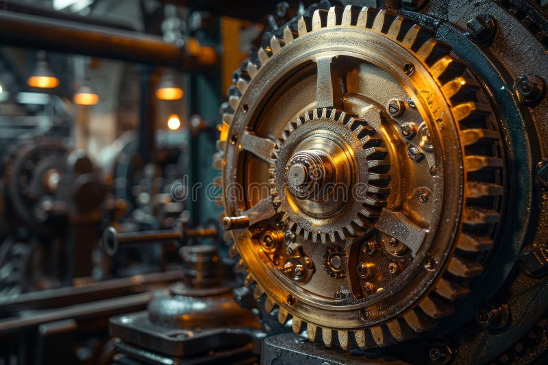 Clockwork Machinery with Brass Gear Wheels and Cogs in an Industrial ...