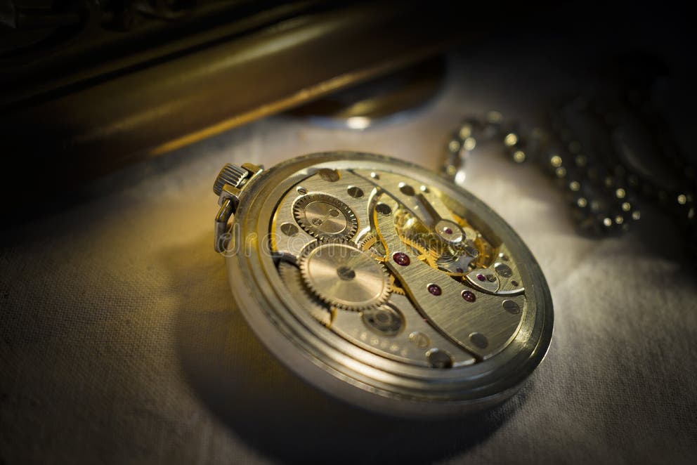 Clockwork Mechanism of Old Pocket Watch Stock Photo - Image of ...