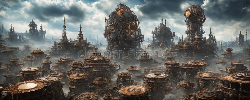 Clockwork Steampunk Planet that Blends Fantasy and Machinery, Featuring ...