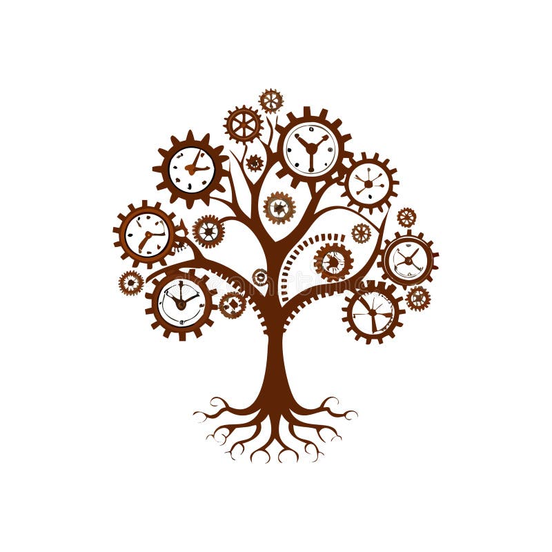 Clockwork Tree: Time Gears and Mechanical Growth Vector Illustration ...