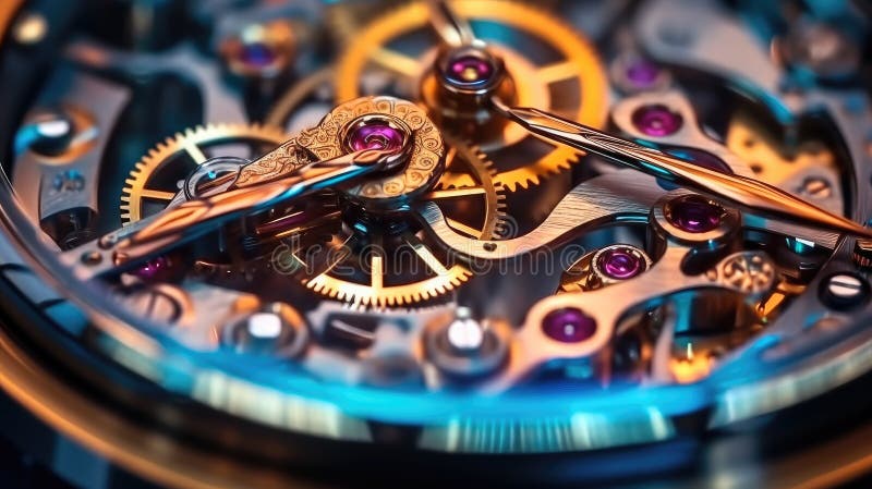 Clockwork Watch Mechanism Macro Lens, Clock Mechanism with Gears Stock ...