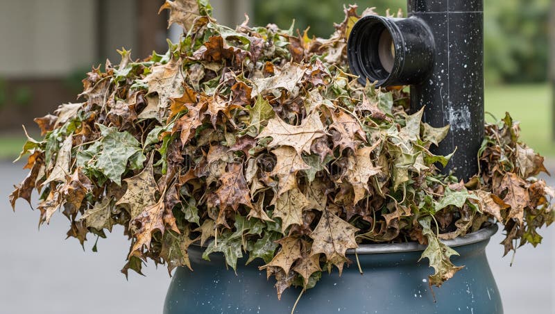 Clogged Rain Barrel Overflow with Damp Leaves Stock Illustration ...