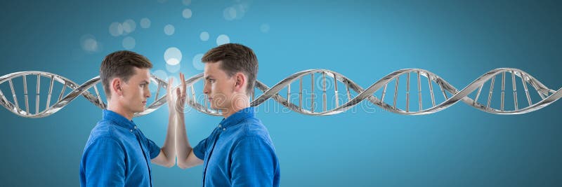 Clone Twin Man Touching Himself with Genetic DNA and Sparkles Stock ...