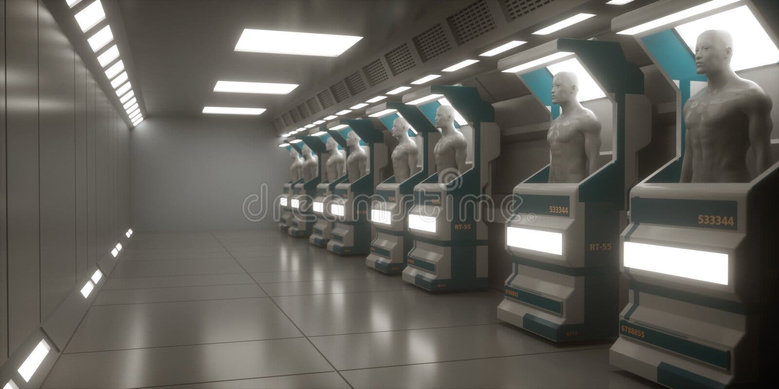 Human Clone Manufacturing and Futuristic Room Stock Illustration ...