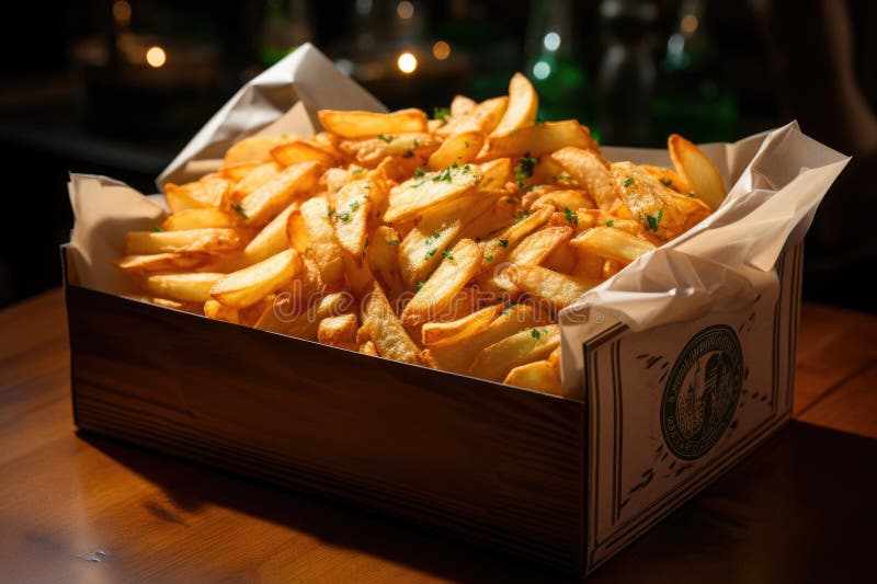 Close Above View of Potato Chips in the Isolated Box Package Box on T ...