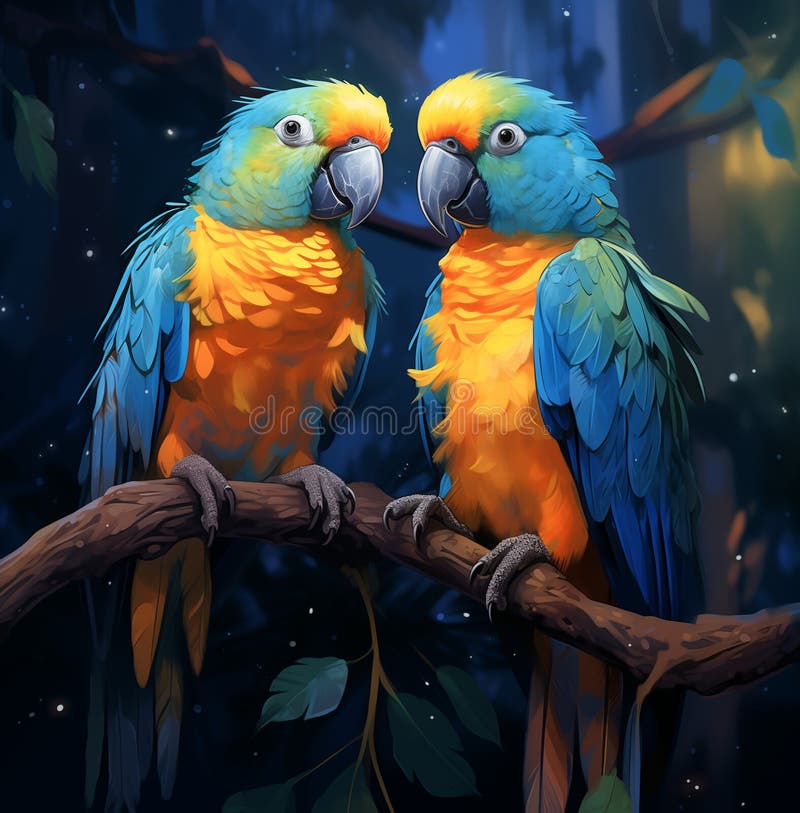 Close Aesthetic Shot of Two Lovely Parrots Stock Illustration ...