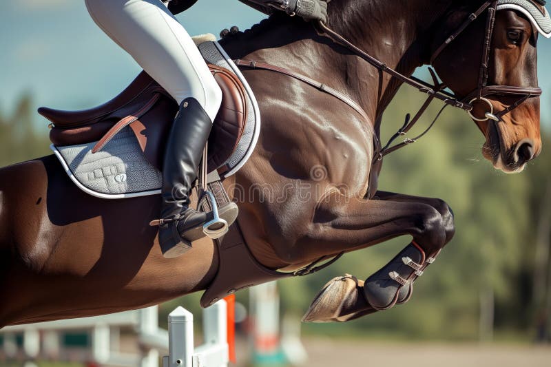 Close Angle of a Riders Boot in the Stirrup Over a Jump Stock Image ...