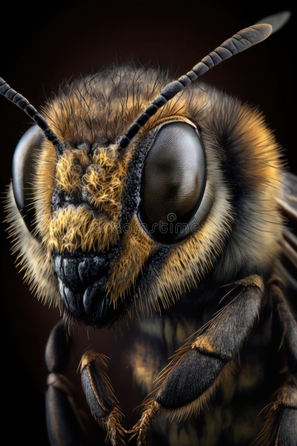 Close Bee on Dark Background. AI Generative Stock Illustration ...