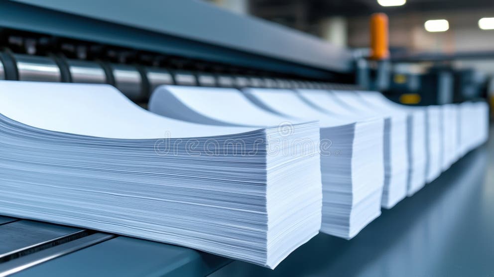Close Being of a Stack of Blank Paper Sheets Up Produced by a Printing ...