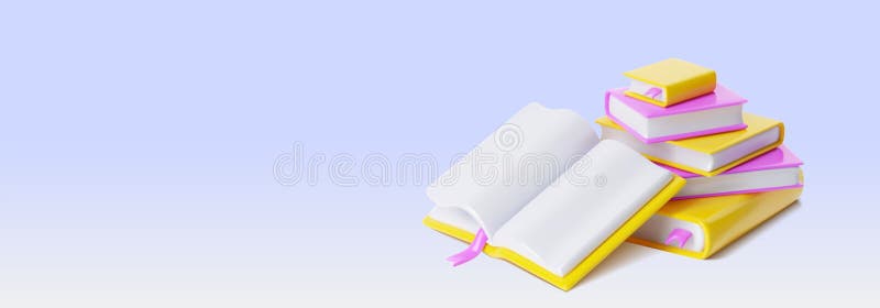 Close Book Stack with Open One 3d Stock Vector - Illustration of white ...