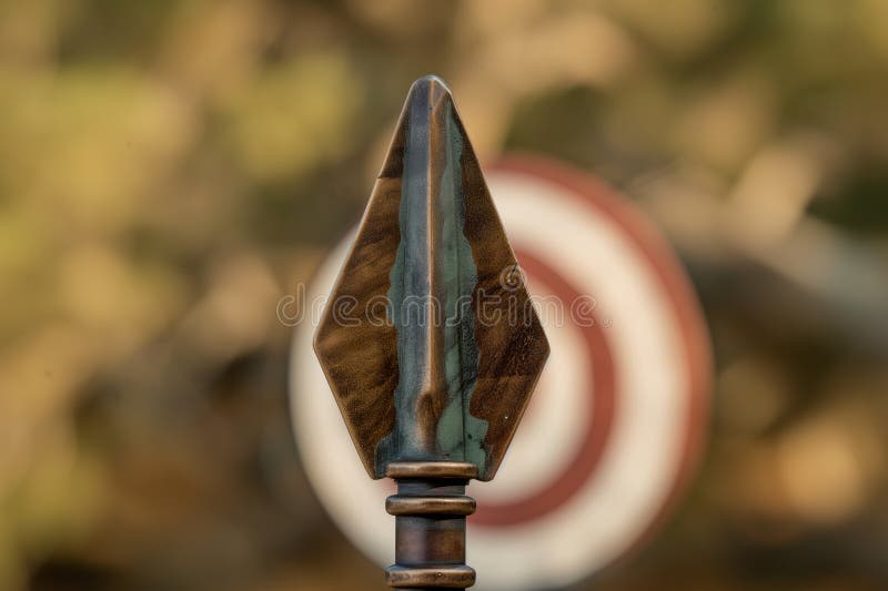 Close Bronze Arrowhead with a Soft, Distant Circular Target Stock Image ...