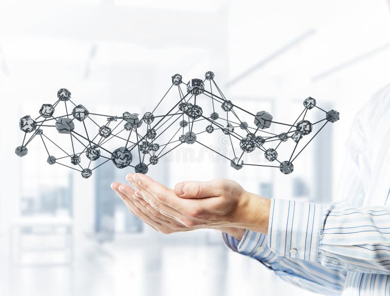 Network and Future Technology As Connection Lines in Hands. Mixed Media ...