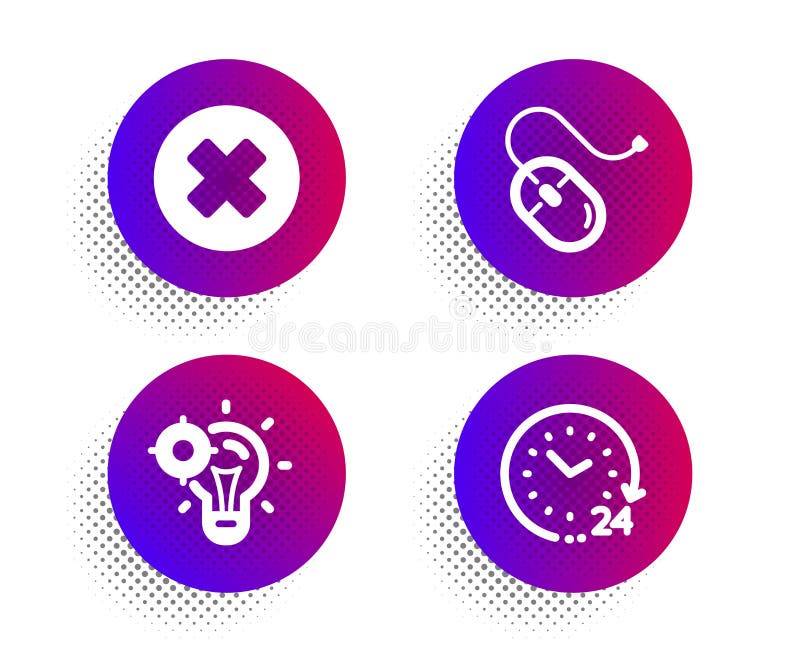 Close Button, Computer Mouse and Seo Idea Icons Set. 24 Hours Sign ...