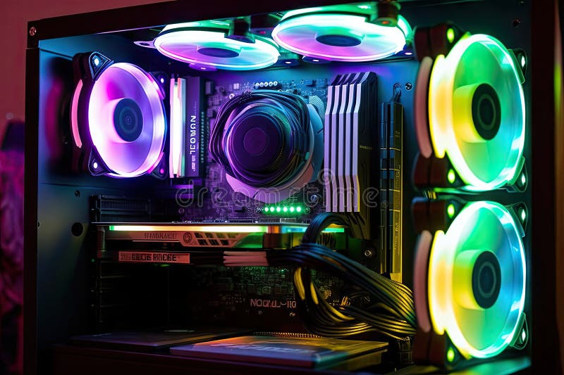 Close Desktop Pc Gaming Cooling Fan Cpu System Multicolored Led Rgb ...