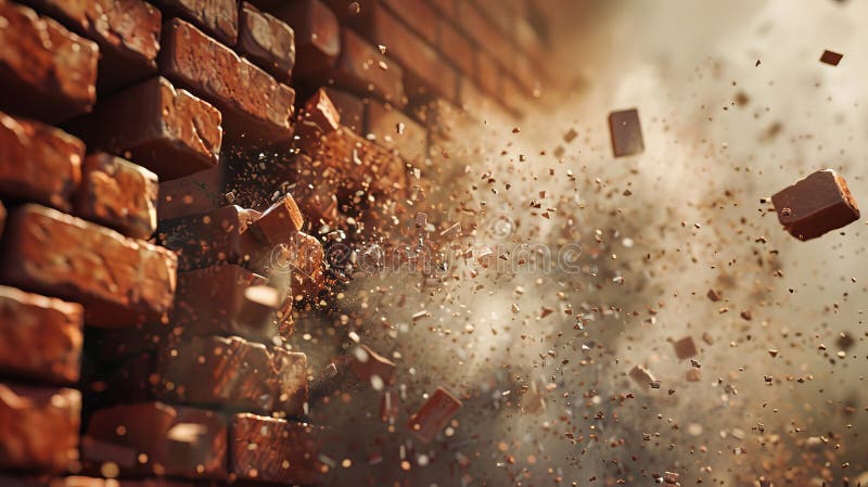 Shattering Red Brick Wall in Dynamic Explosion - Symbolic Image of ...