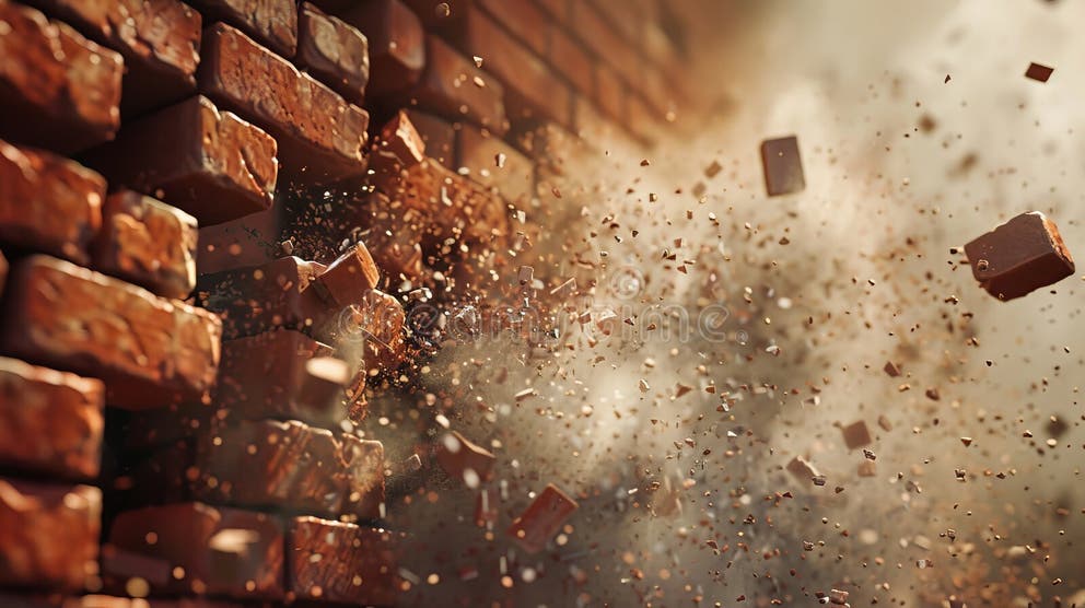 Shattering Red Brick Wall in Dynamic Explosion - Symbolic Image of ...
