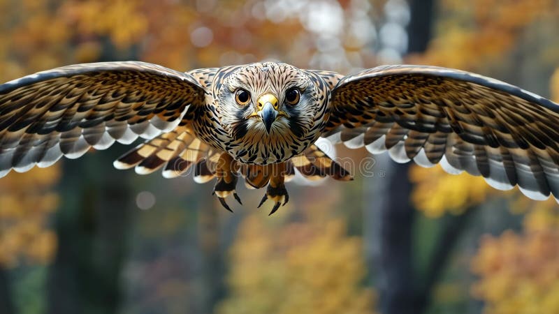 Close Examination of a Hawk in Flight Showcasing Intricate Feather ...