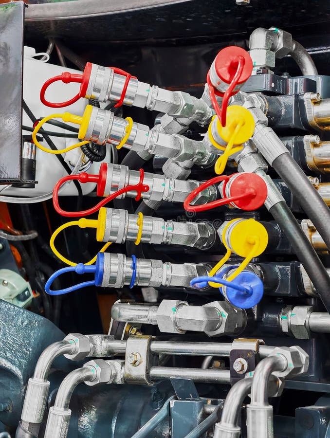 Exploring the Intricate Details of Hydraulic Connectors and Hoses in a ...