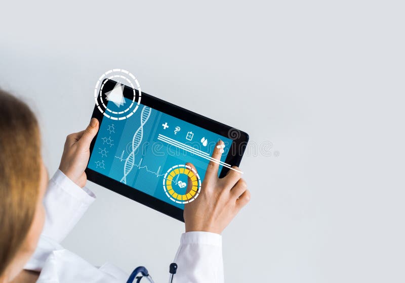 Close of Female Doctor Hands Working with Tablet Pc Computer Stock ...