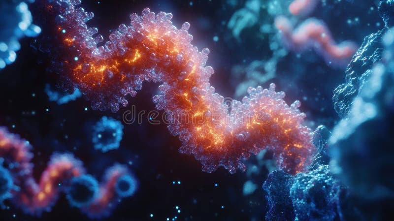 Molecular RNA Chain Surrounded by Viruses in Vivid Colors Highlighting ...